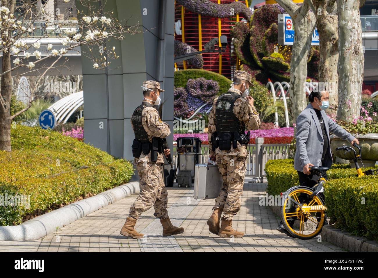 SHANGHAI, CHINA - MARCH 7, 2023 - Two Chinese armed police officers ...