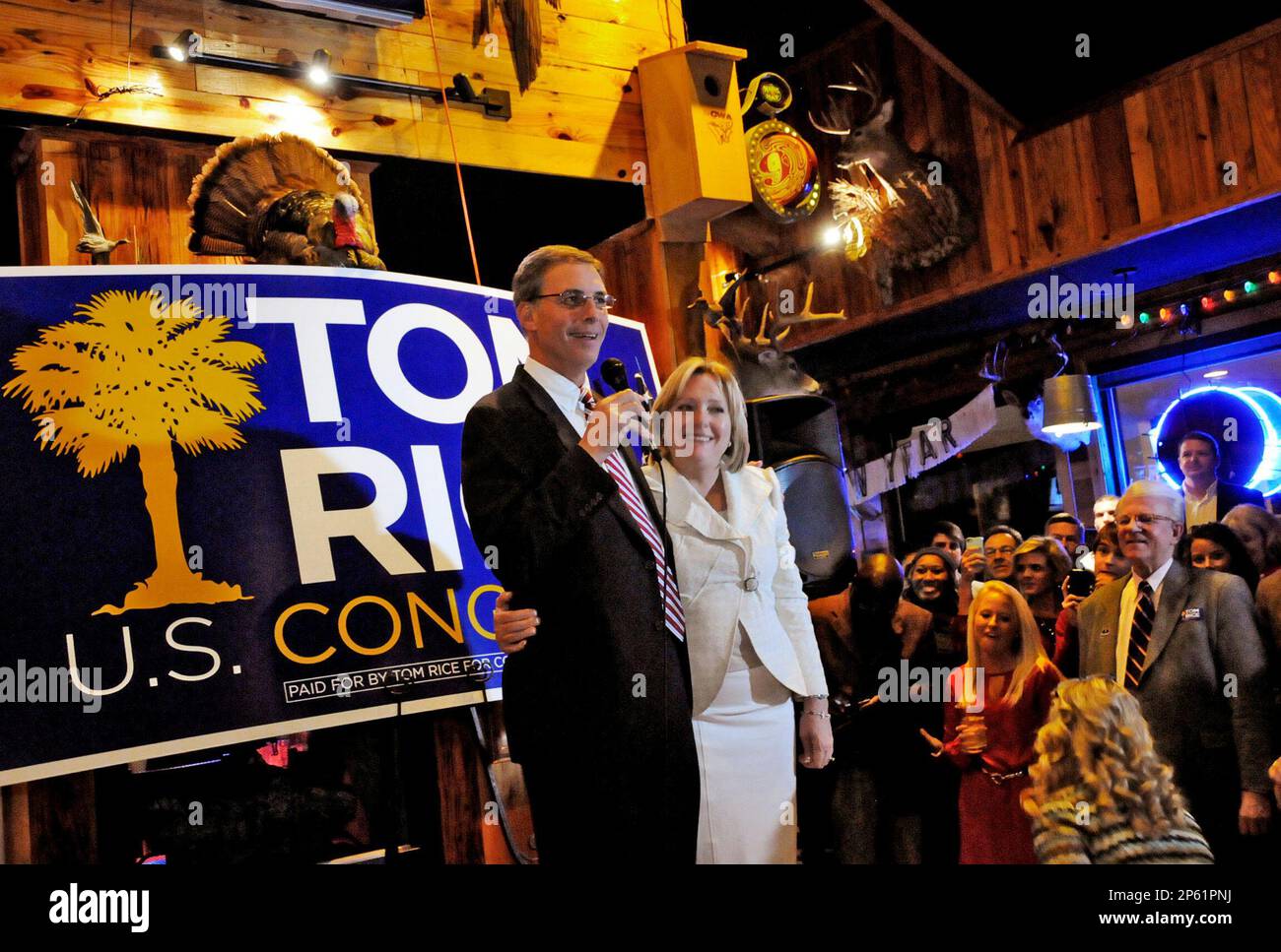 Republican Tom Rice and his wife, Wrenzie, celebrate after his win over ...