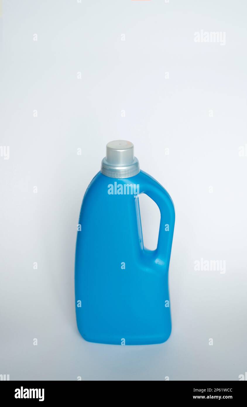 Softener in blue plastic bottle isolated on white background. Bottle ...