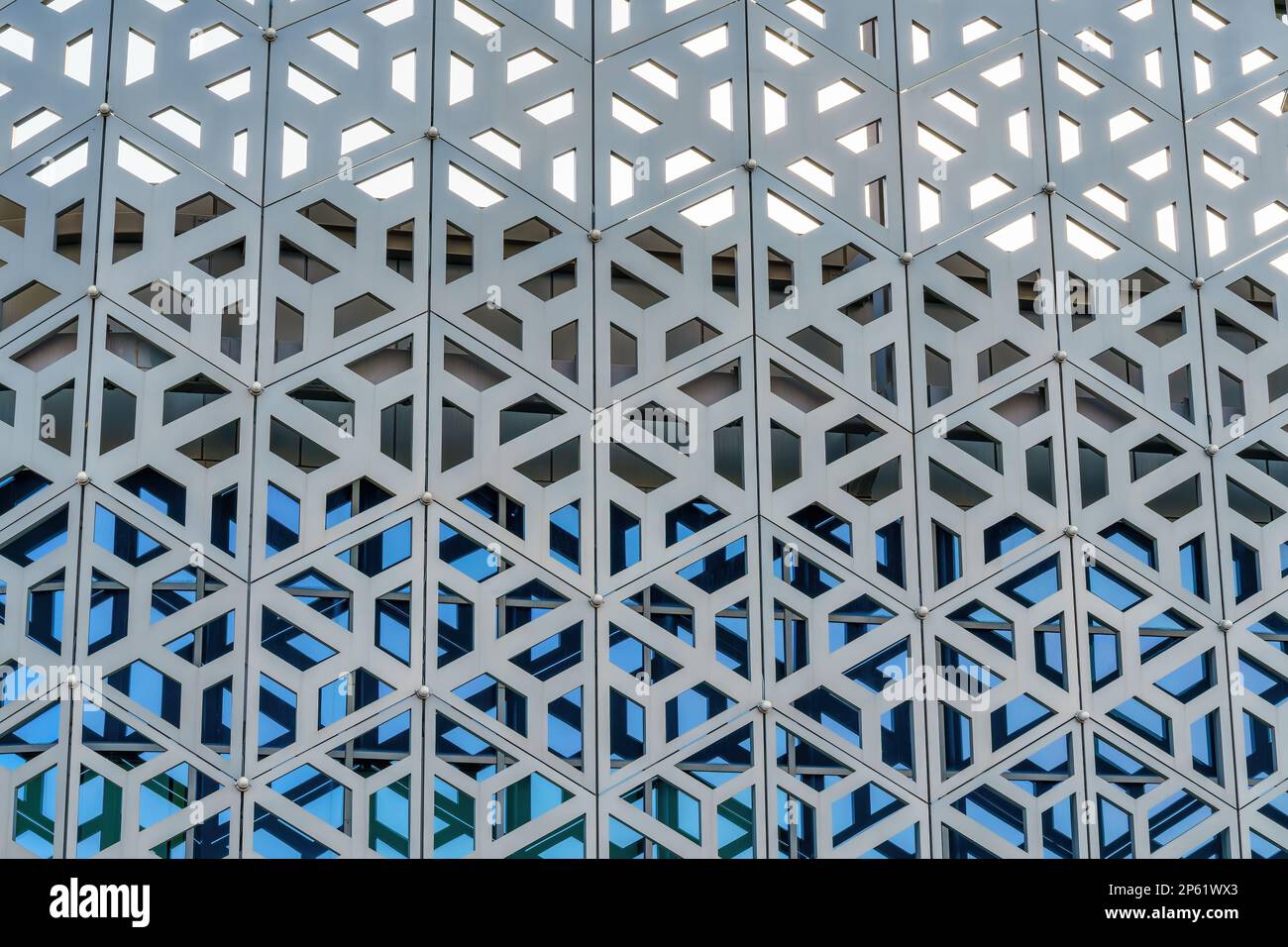 The texture of the cladding of a building made of metal aluminum panels ...