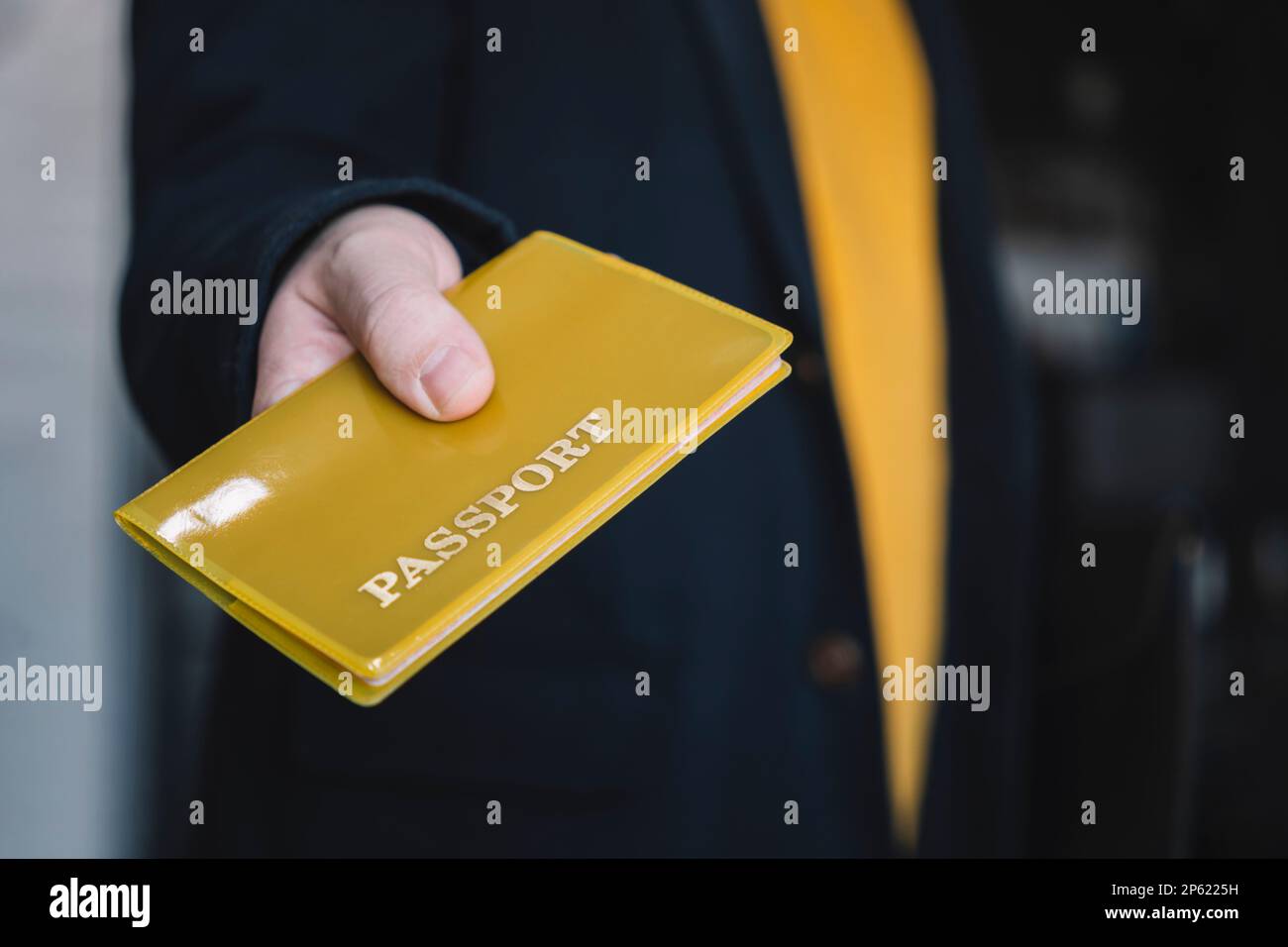 man handing new passport. customs, issuing a passport, checking ...