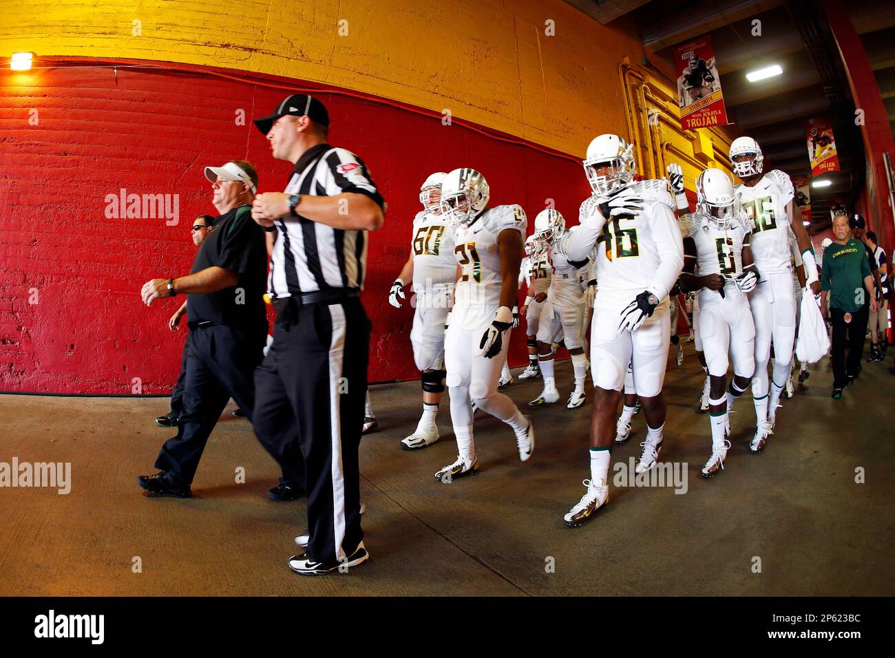 November 03, 2012: Oregon Ducks head coach Chip Kelly leads his team ...
