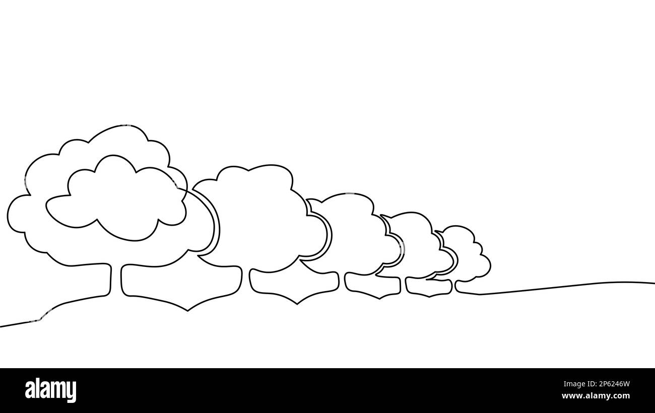 Single continuous line art tree park alley. Outdoors garden landscape ...