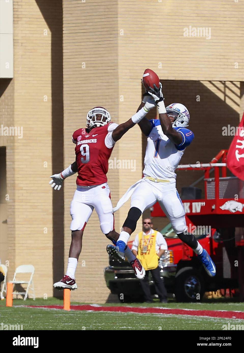 Nov 3, 2012: Razorback corner back Will Hines #9 goes up to deflect a ...