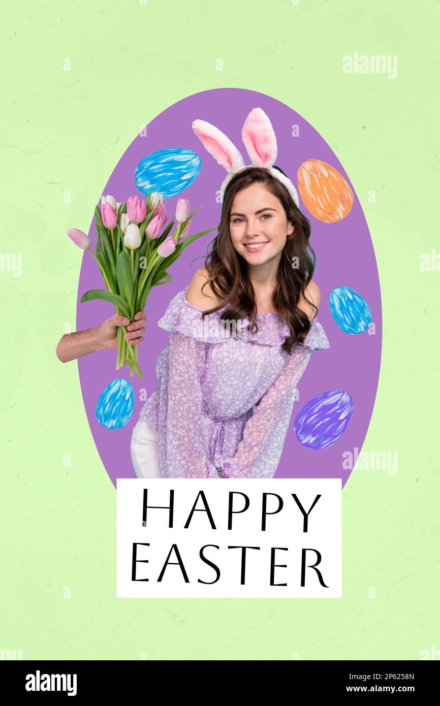 Adorable girlfriend receive secret admirer bouquet fresh spring flowers ...