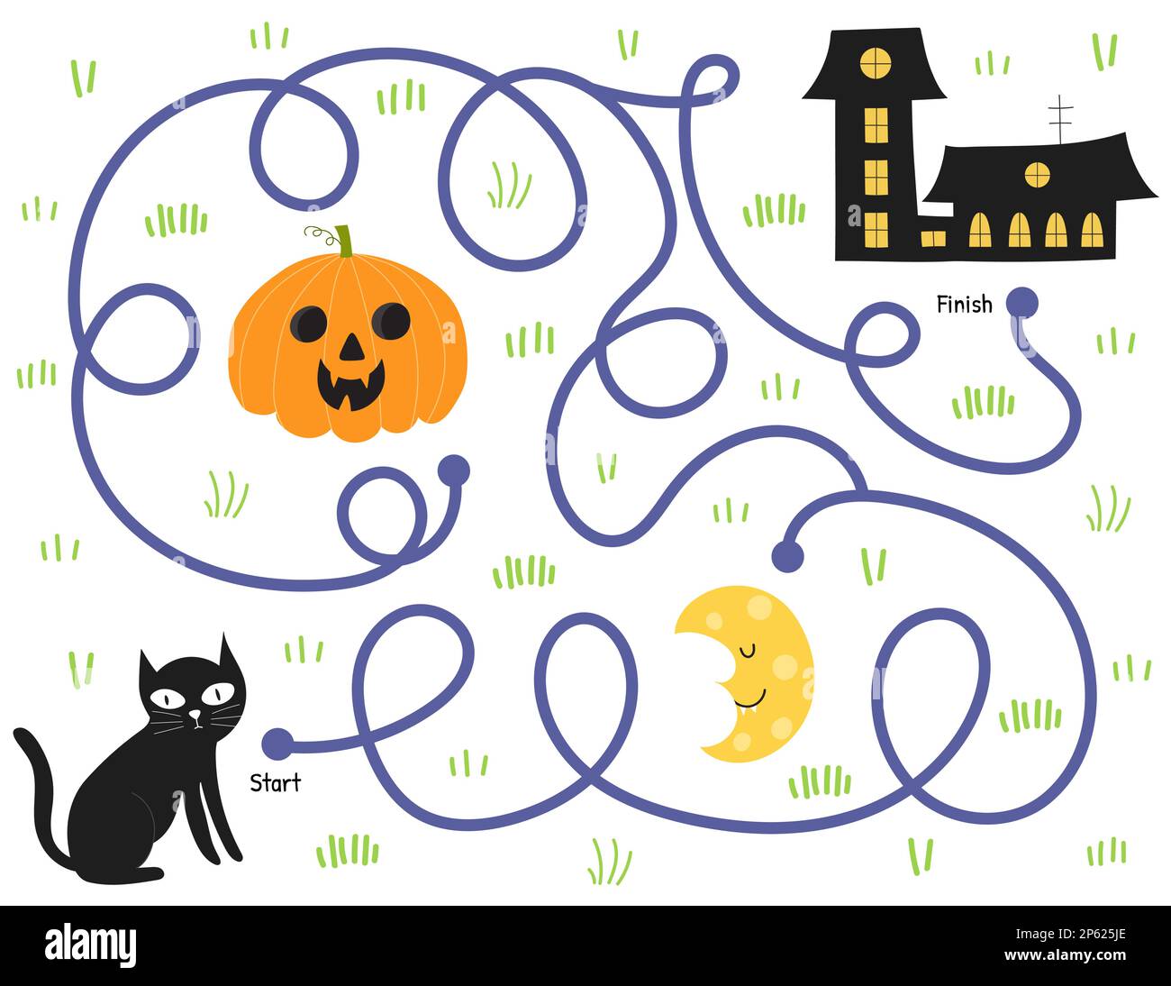 Help a black cat find path to the house. Halloween maze game for kids ...