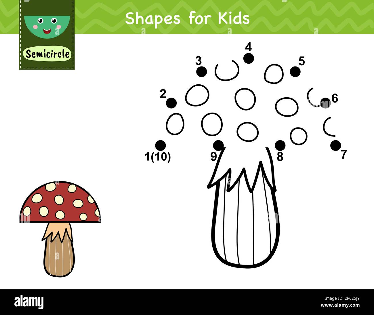 Dot to dot game for kids. Connect the dots and draw a cute mushroom ...