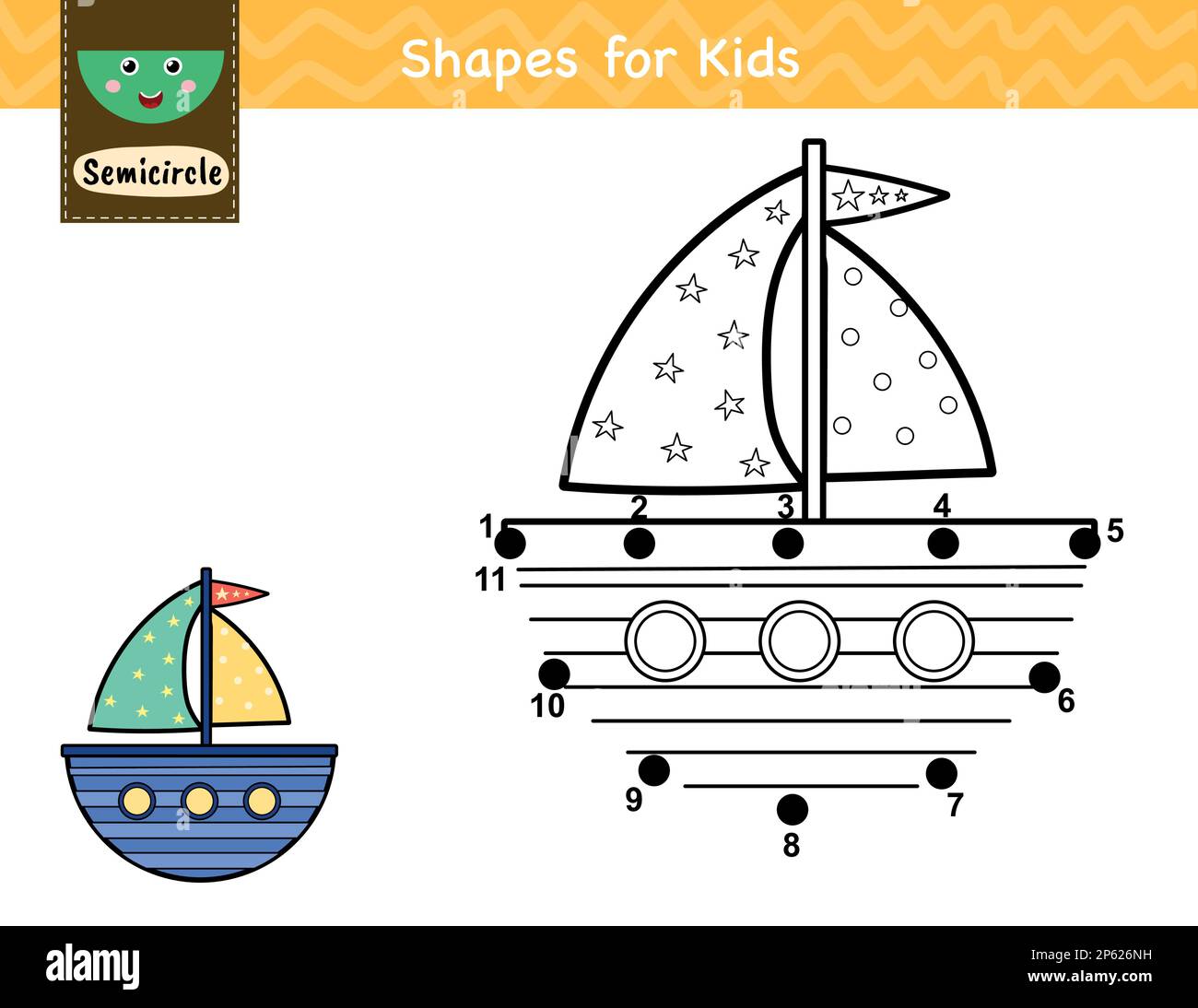 Dot to dot game for kids. Connect the dots and draw a cute ship Stock ...