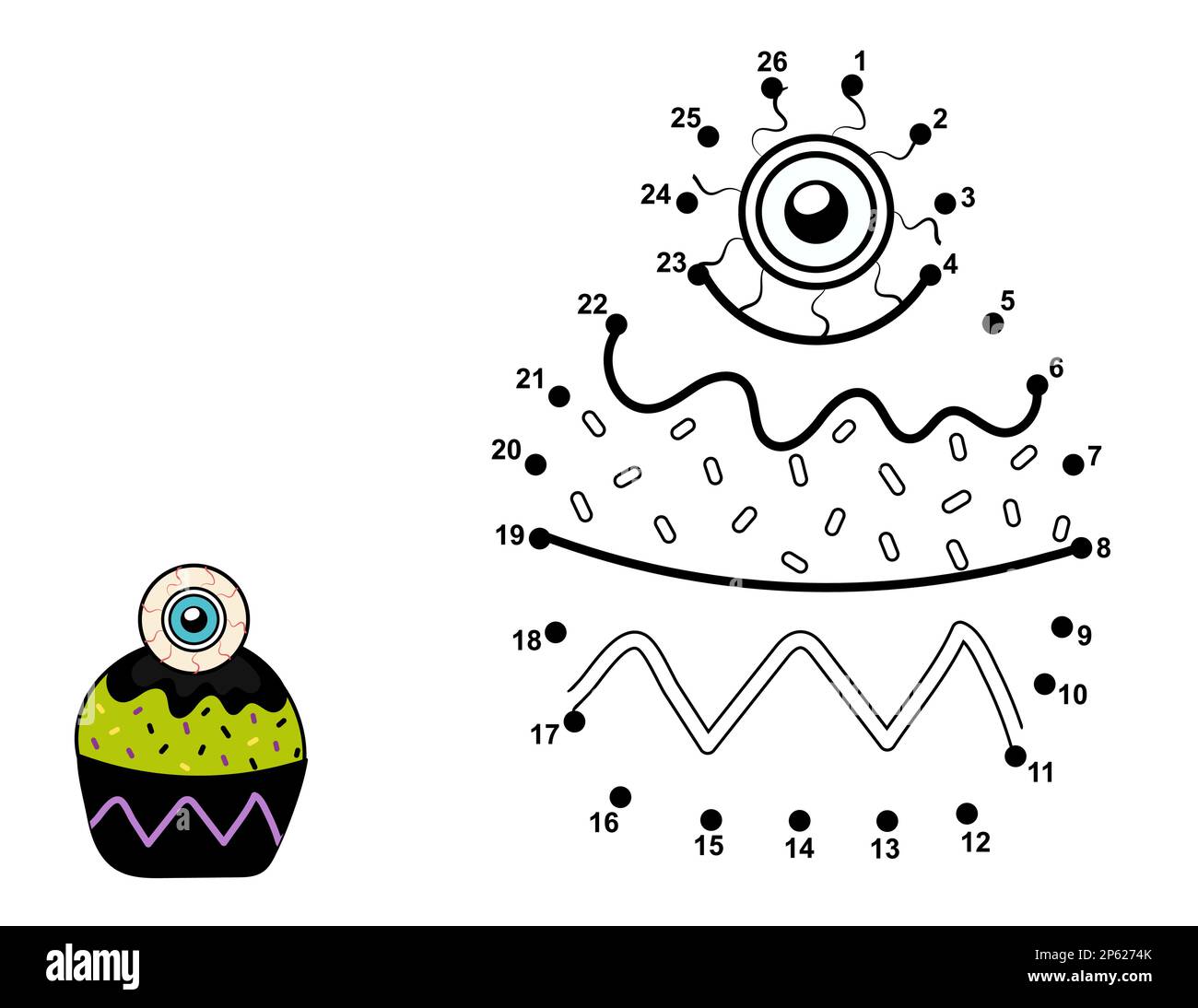 Dot to dot game for kids. Connect the dots and draw a spooky cupcake ...