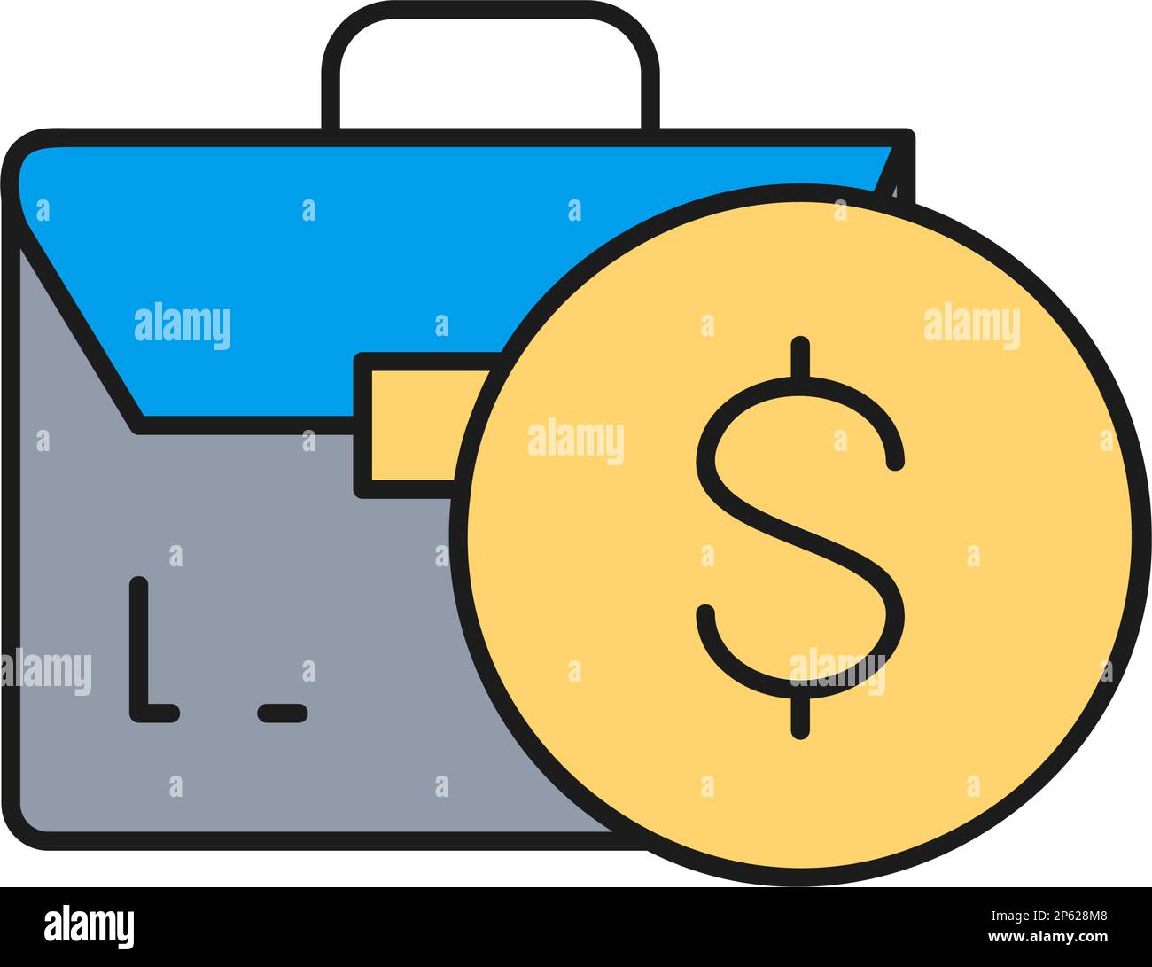 Coin with portfolio, money and stock portfolio, investing color lineal ...