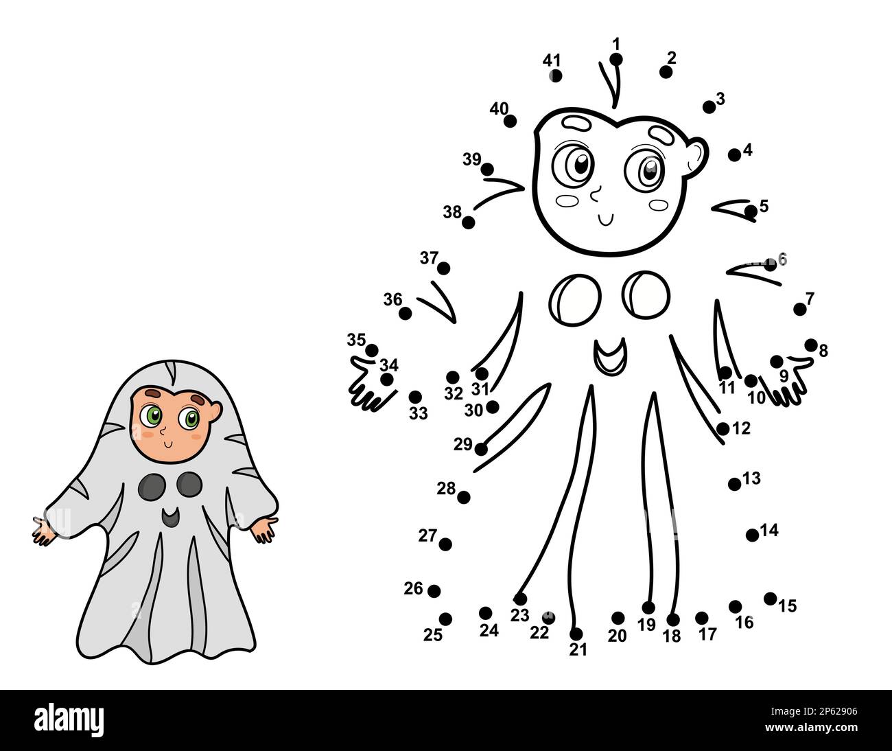 Dot to dot game for kids. Connect the dots and draw a cute kid in ghost ...