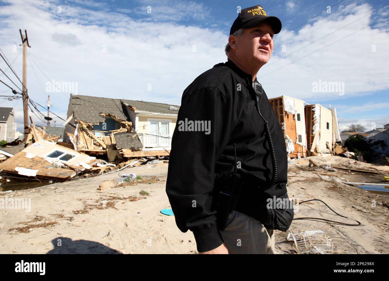 Seaside Heights Police Chief Tom Boyd stands near destroyed homes on Rt ...