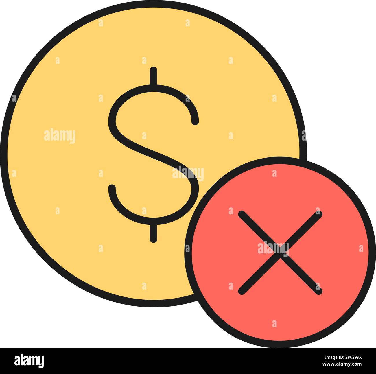 Coin with cross marks, rejected, incorrect color lineal icon. Finance ...