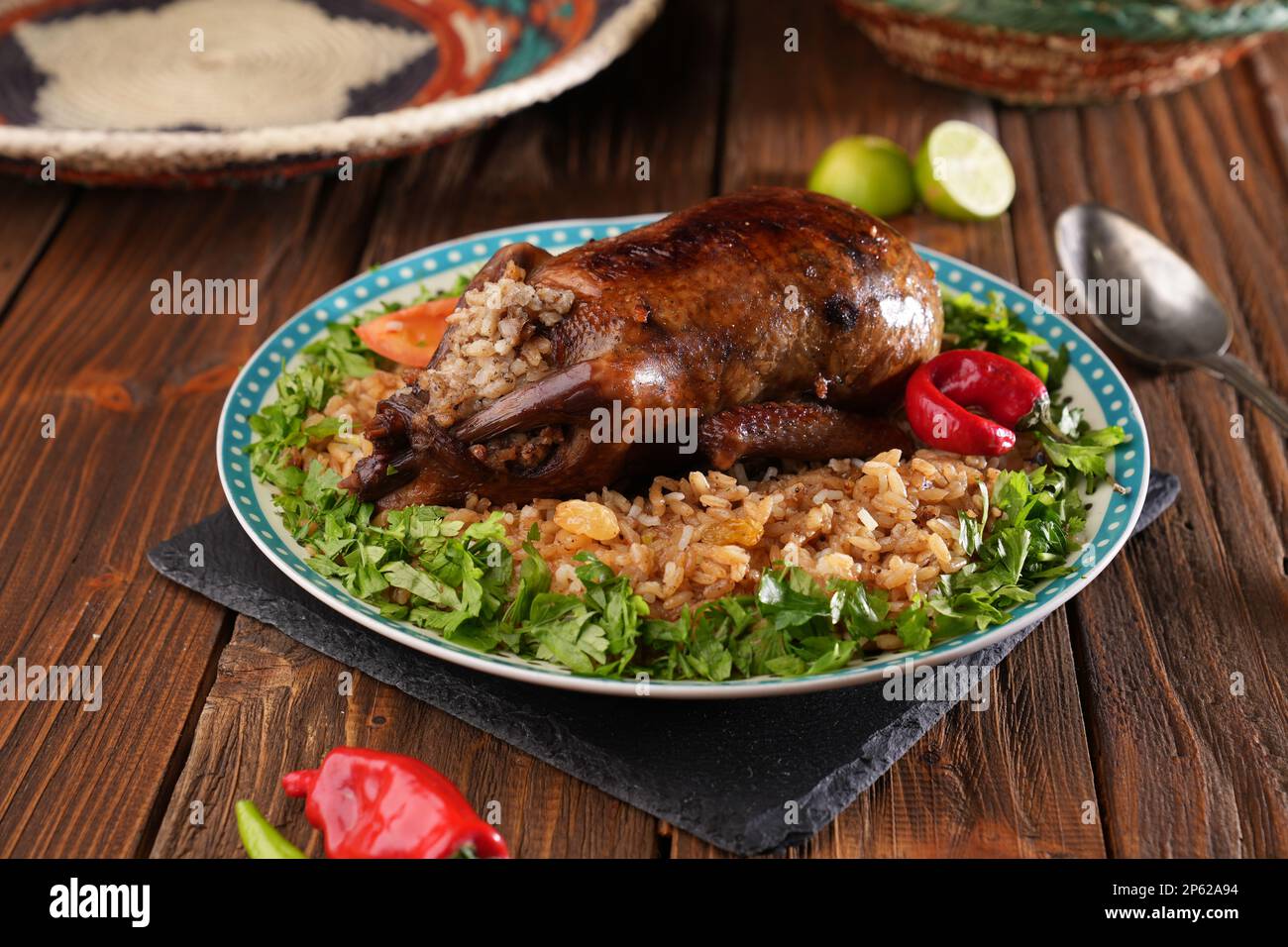 Arabic Cuisine; Egyptian traditional stuffed pigeon or "Hamam Mahshi ...