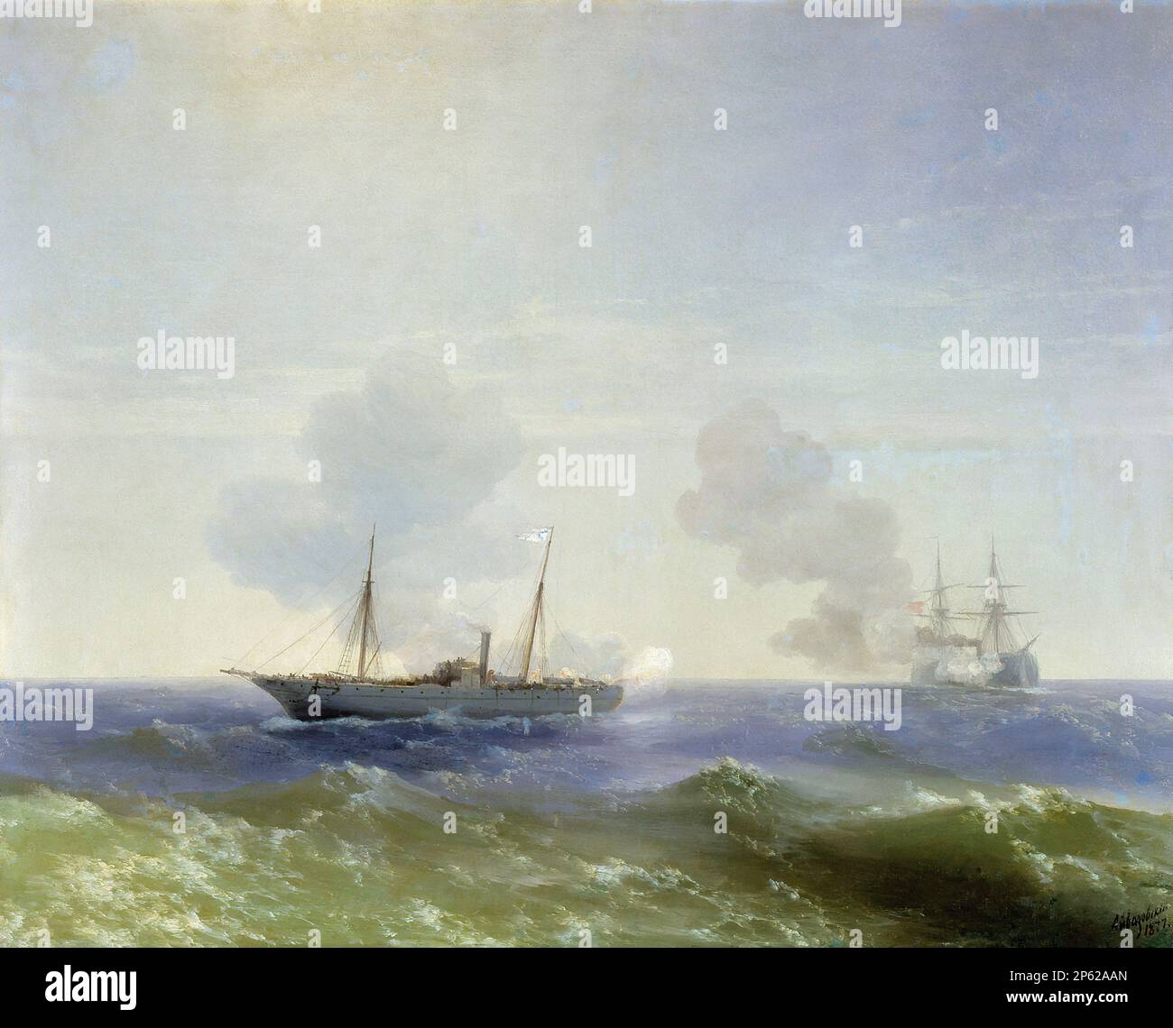 Aivazovsky Ivan Constantinovich - Battle of Steamer 'vesta' with the ...