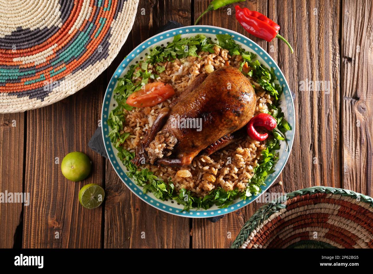 Arabic Cuisine; Egyptian traditional stuffed pigeon or "Hamam Mahshi ...
