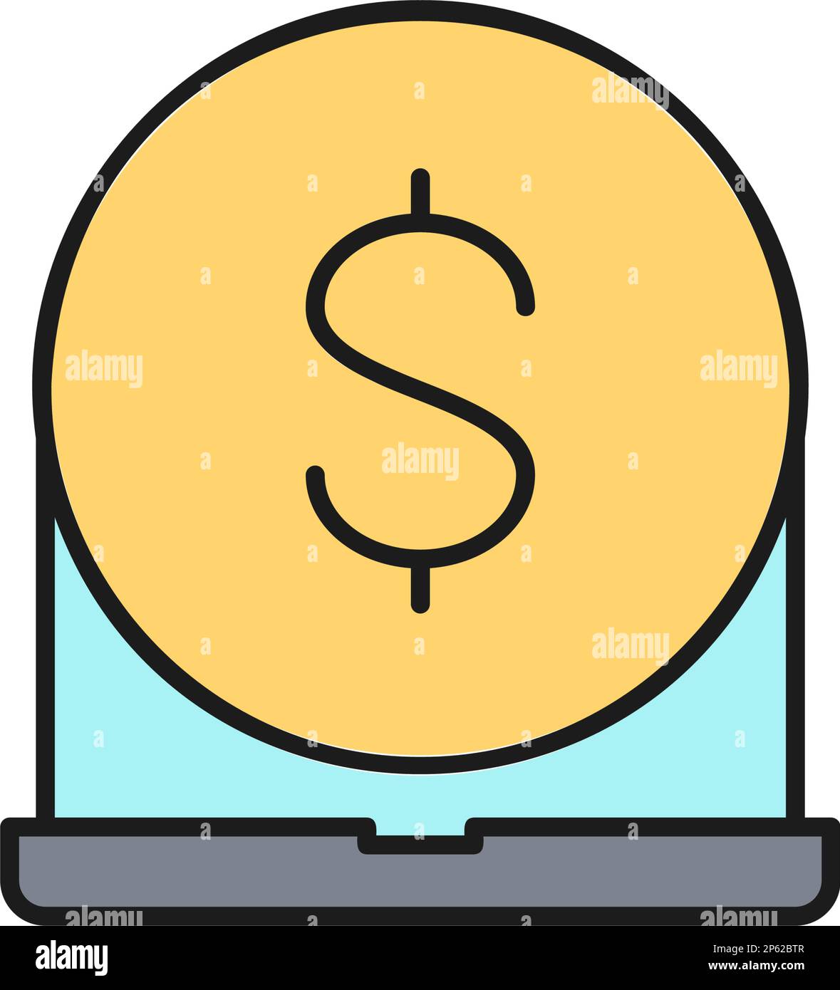 Laptop with coin, online payment color lineal icon. Finance, payment ...