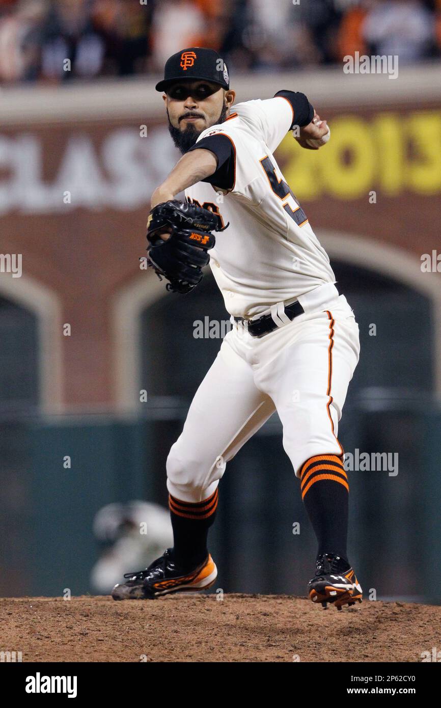 San Francisco Giants relief pitcher Sergio Romo (54) on the mound during MLB baseball game ...