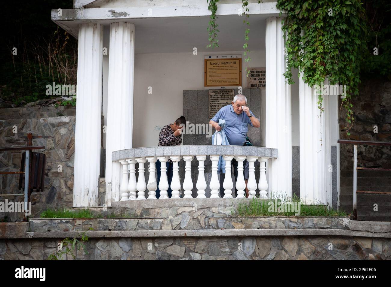 Picture of the water spring of Neptun. in Baile Herculane, with old ...