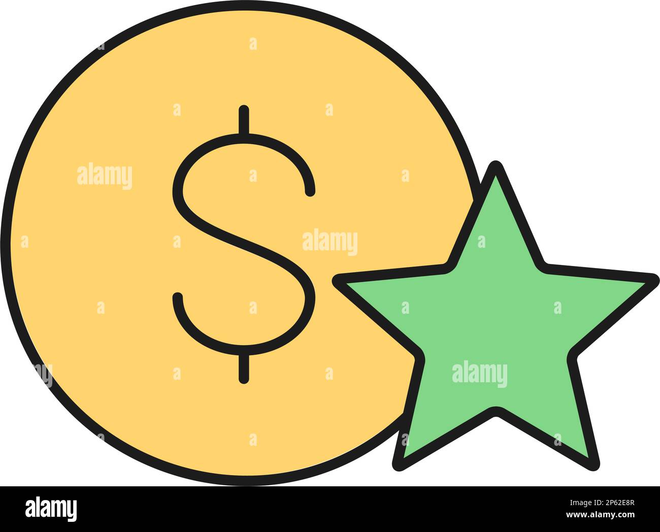 Coin with star, star rating, feedback color lineal icon. Finance ...
