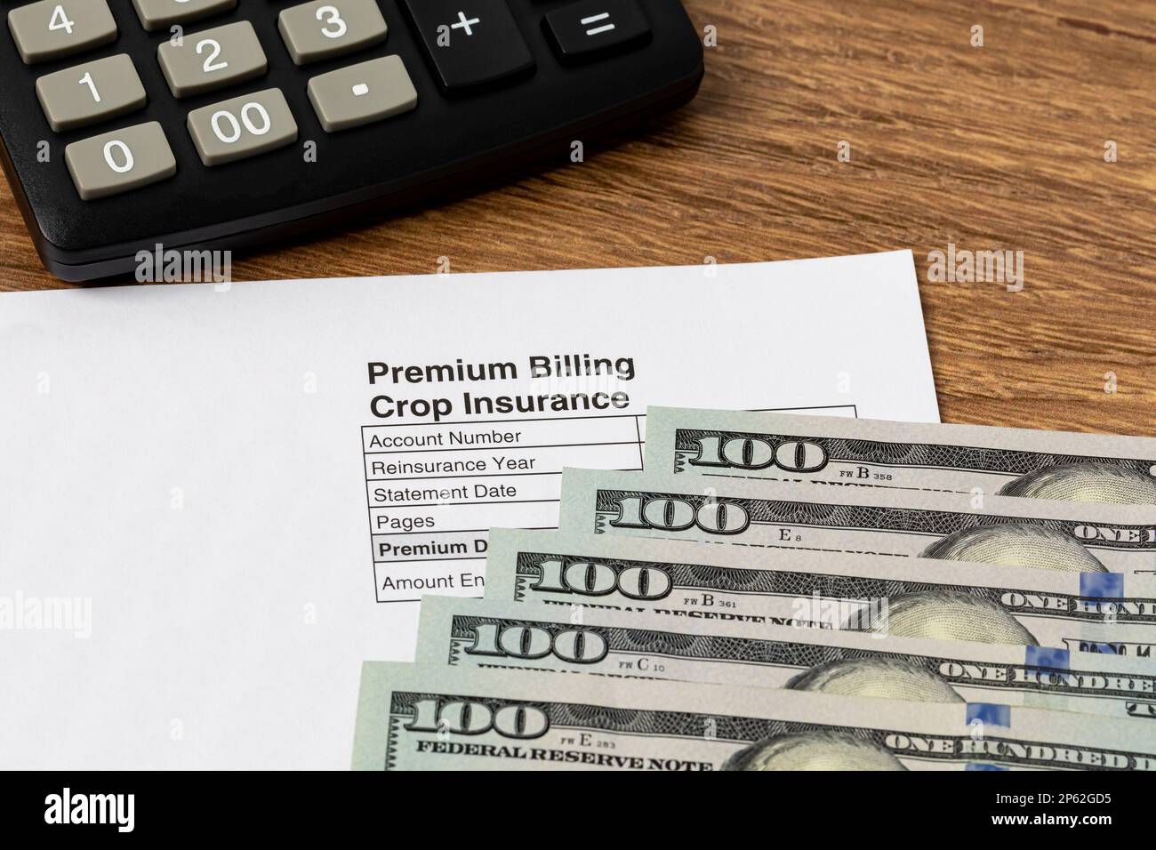 Crop insurance premium bill with cash money. Concept of grain yield ...