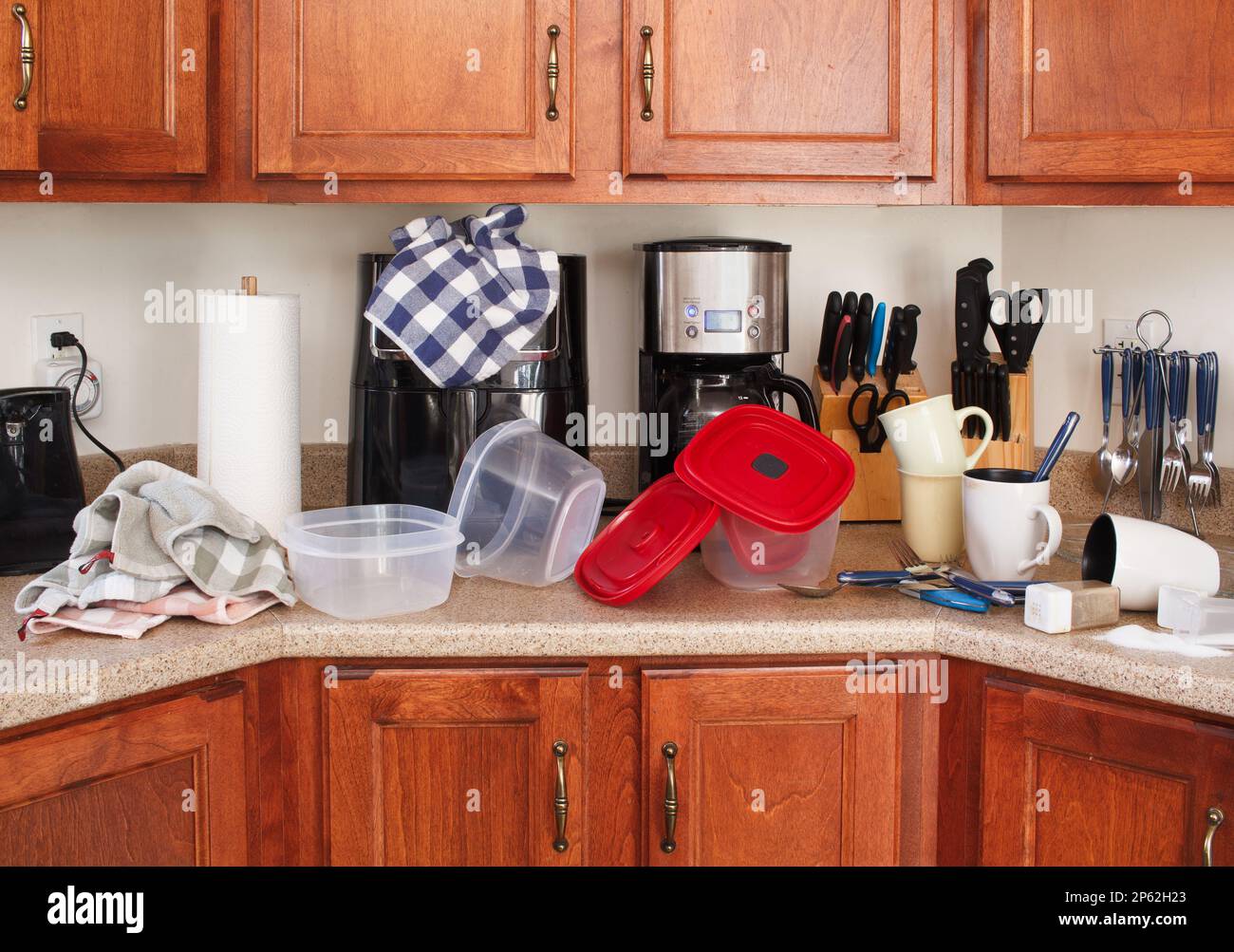 Messy kitchen counter in need of cleanup Stock Photo - Alamy