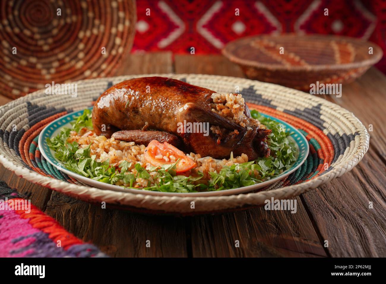 Arabic Cuisine; Egyptian traditional stuffed pigeon or "Hamam Mahshi ...