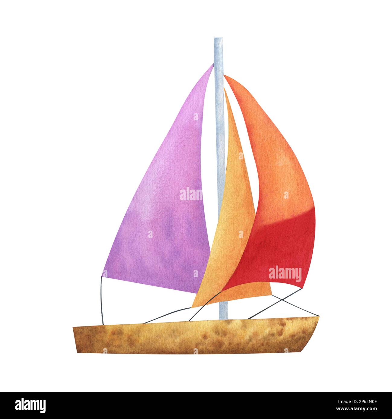 Sailing boat illustration painted in watercolor. Isolated on a white ...