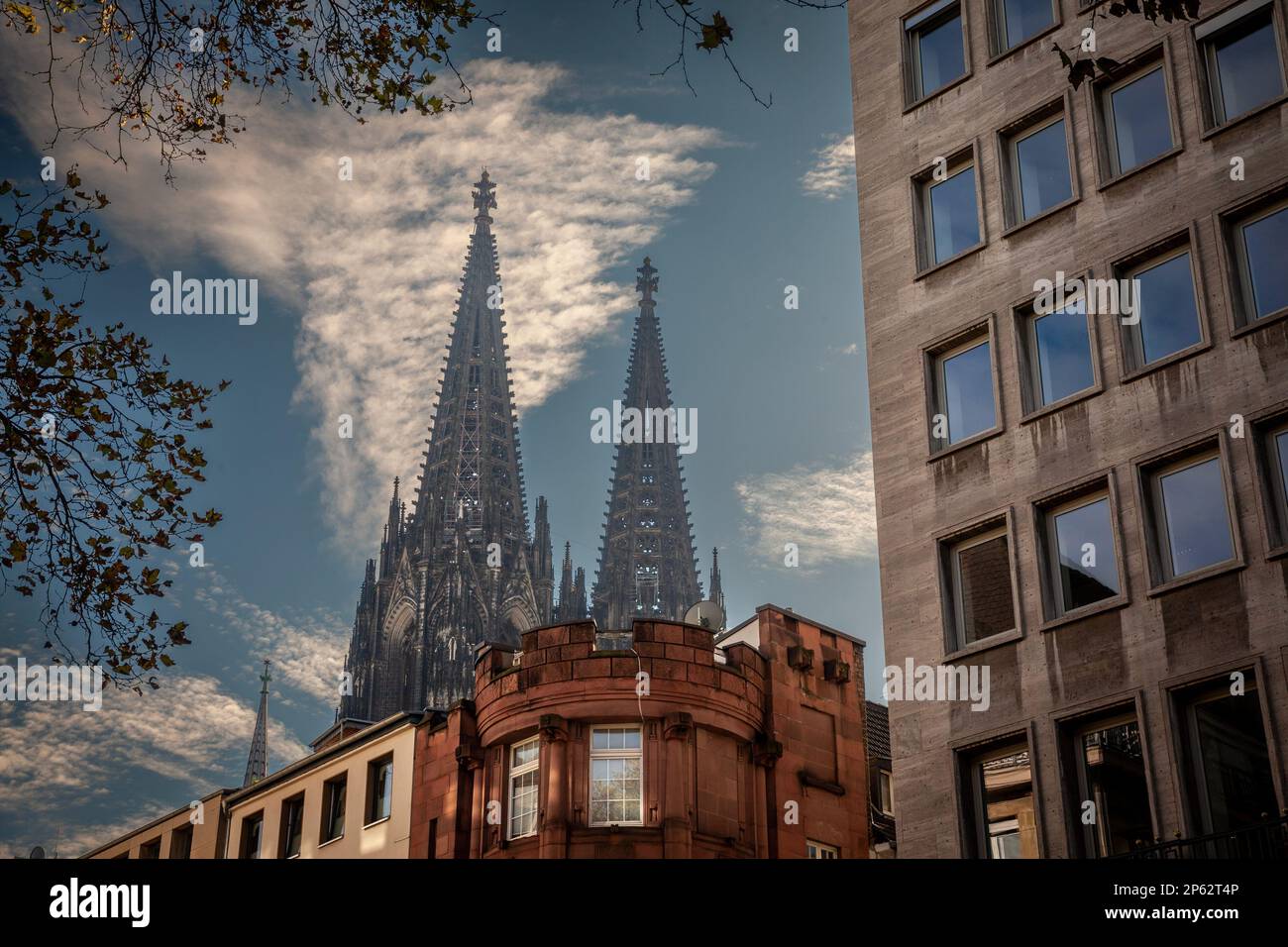 Picture of the cologne cathedral seen from below during the afternoon ...