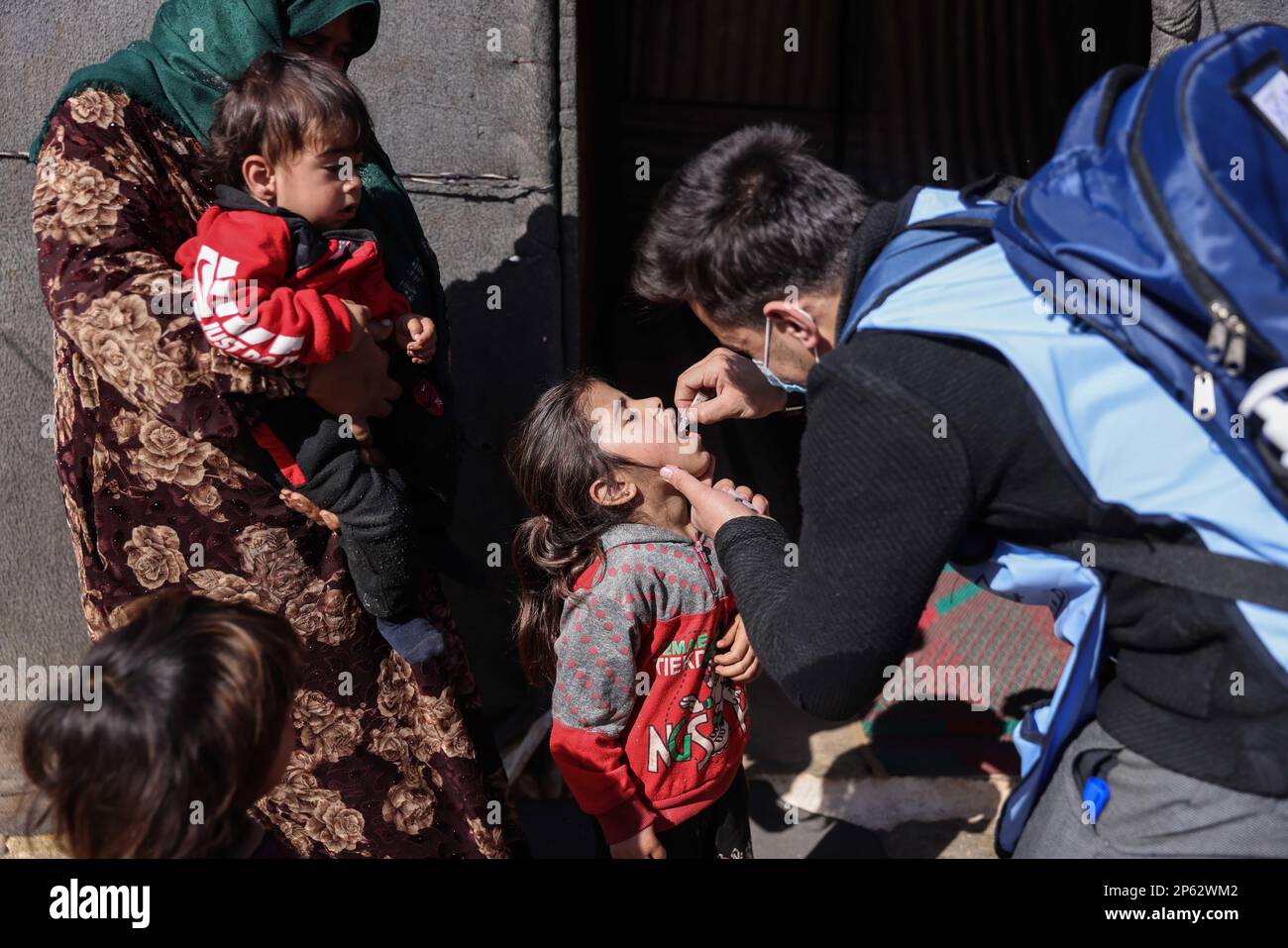 Sarmada, Syria. 07th Mar, 2023. A child receives a cholera vaccine at a ...