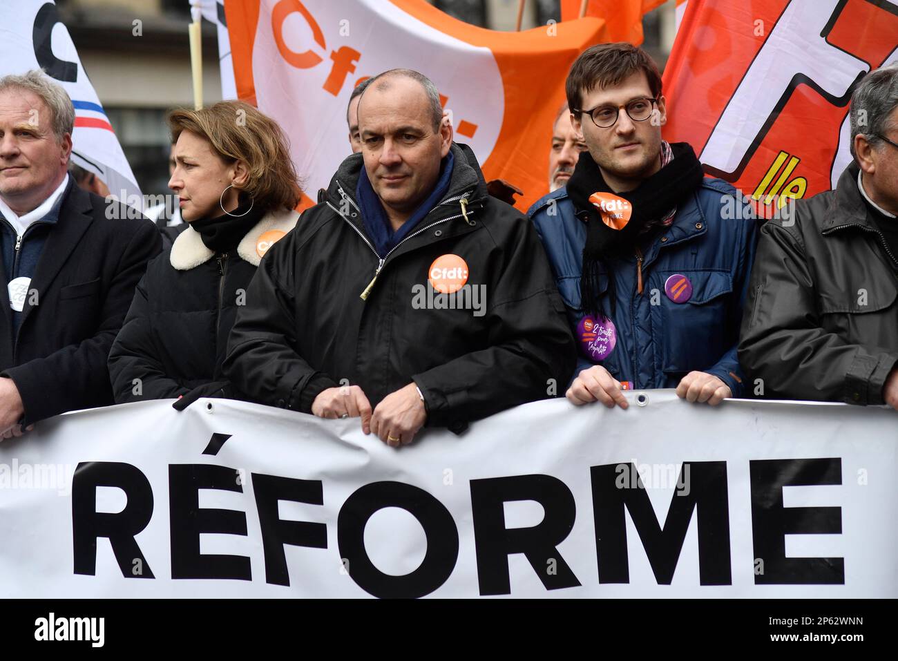 Laurent Berger, secretary general of the CFDT, at the head of the ...