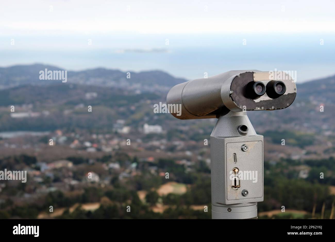 Binoculars or telescope at a view point on Mount Omuro in Japan Stock ...