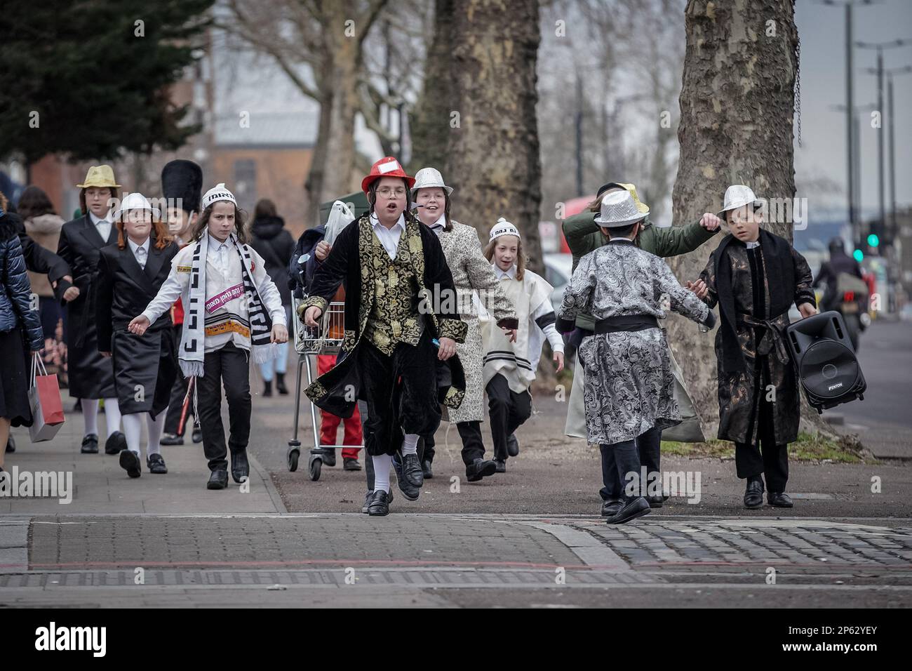 London, UK. 7th March, 2023. British Haredi Jews in north London gather ...