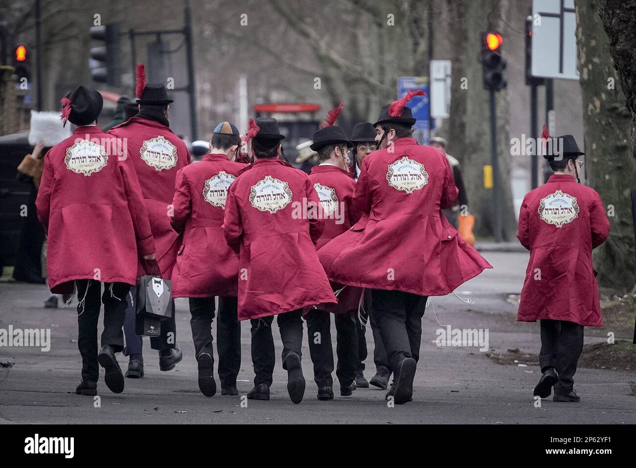 London, UK. 7th March, 2023. British Haredi Jews in north London gather ...
