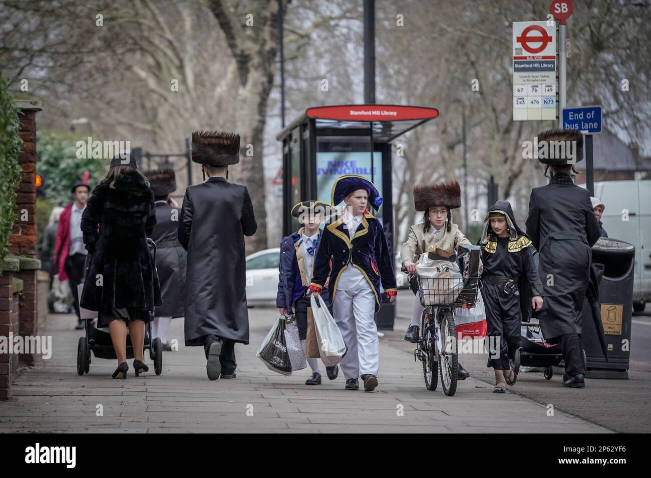 London, UK. 7th March, 2023. British Haredi Jews in north London gather ...