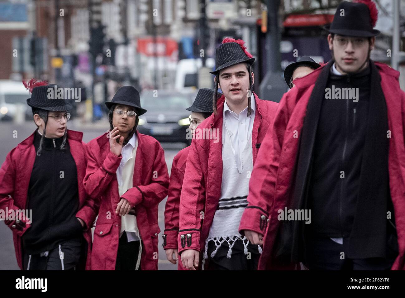 London, UK. 7th March, 2023. British Haredi Jews in north London gather ...