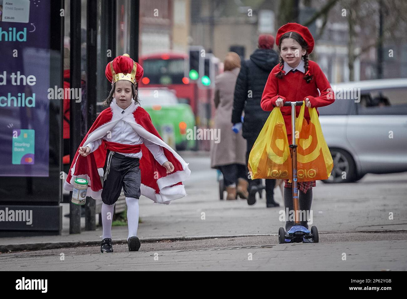 London, UK. 7th March, 2023. British Haredi Jews in north London gather ...