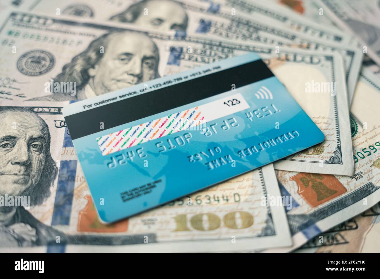 Business company concept. Credit card on US dollar banknotes. Finance ...