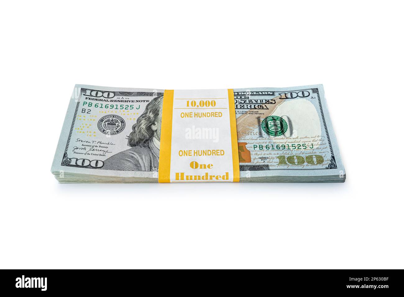 10,000 dollars packed in a bundle on a white background. Business ...