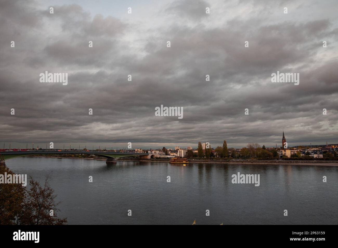 Picture of a panorama of Bonn Skyline with a focus on the Rhine river ...