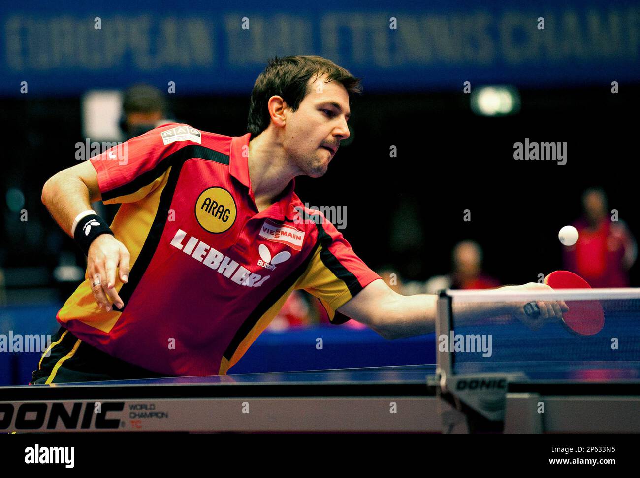 Timo Boll of Germany in action during a men's single Euro Table Tennis ...