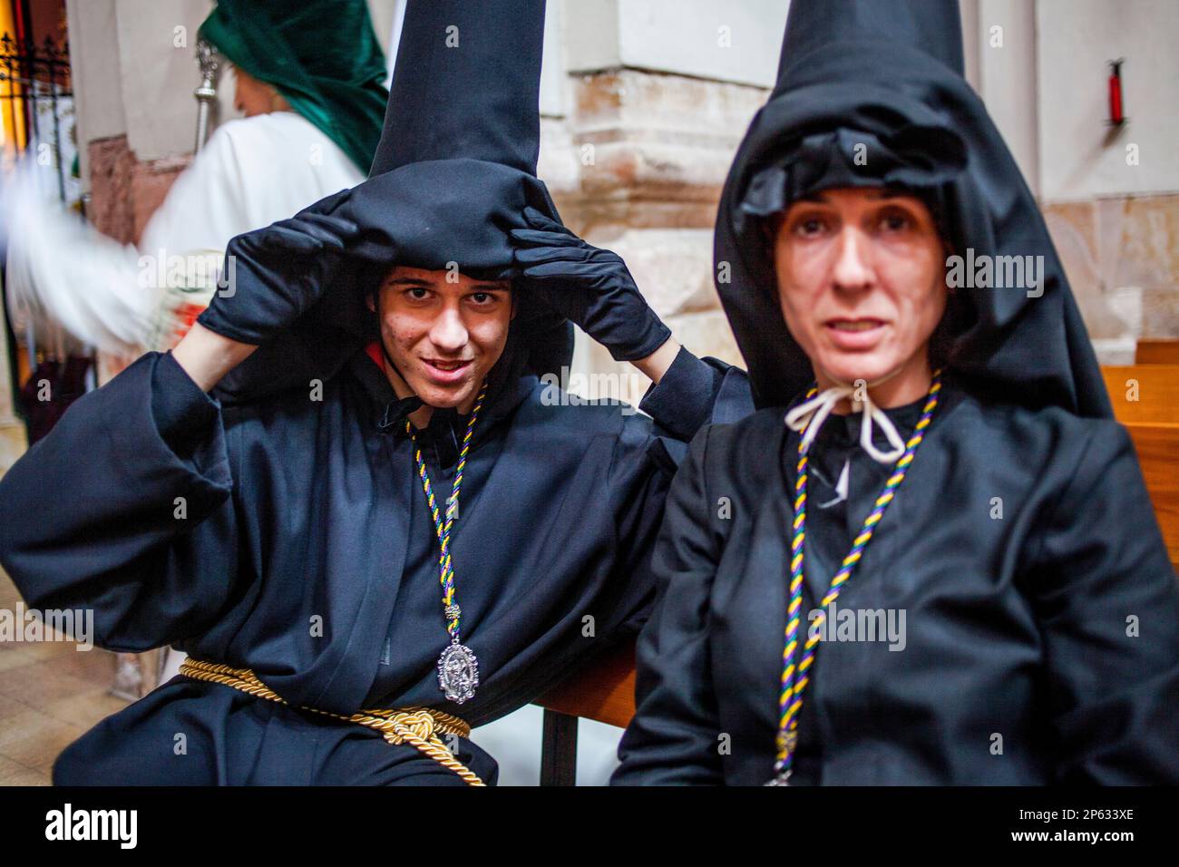 `NazarenosÃ‚Â´,penitents before starting the procession, in San Agustin ...