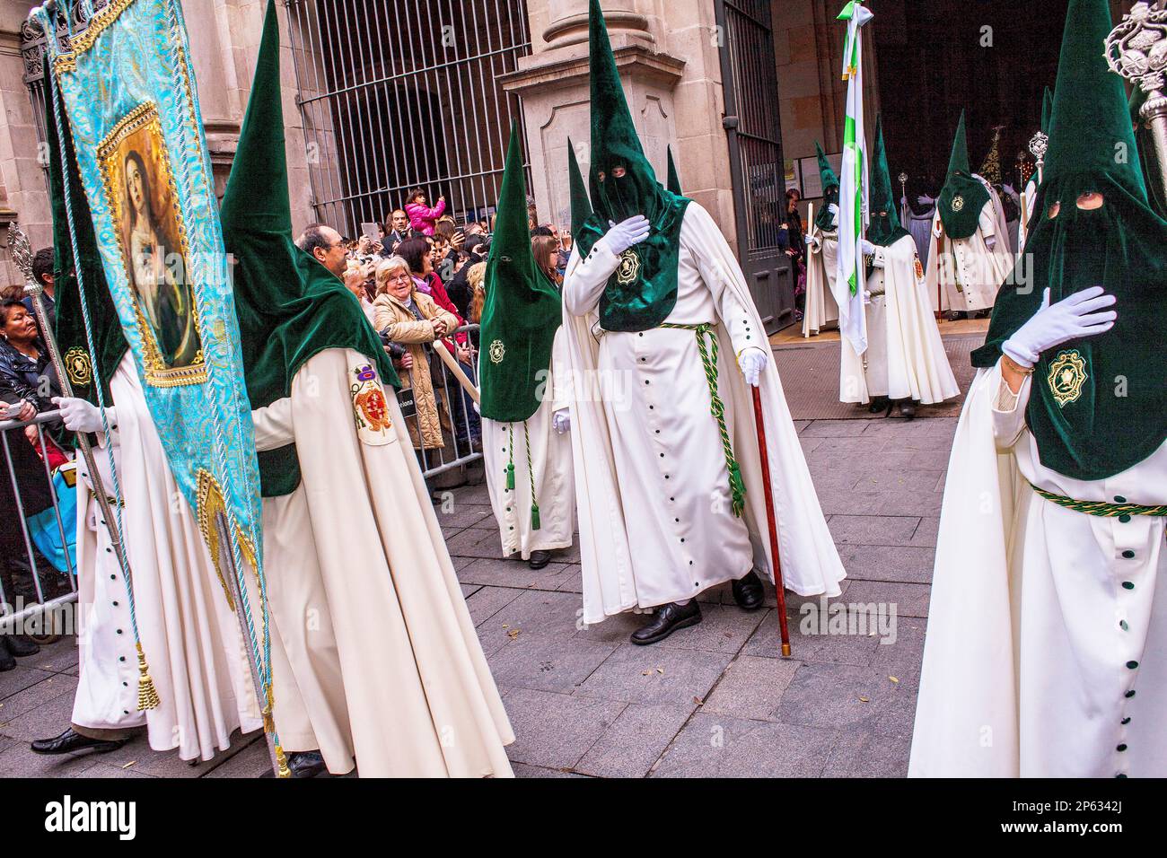 Hooded penitents in procession, sisterhood of JesÃƒÂºs del Gran Poder y ...