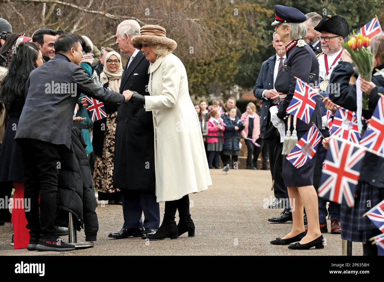 King Charles III and the Queen Consort speak to members of the public ...