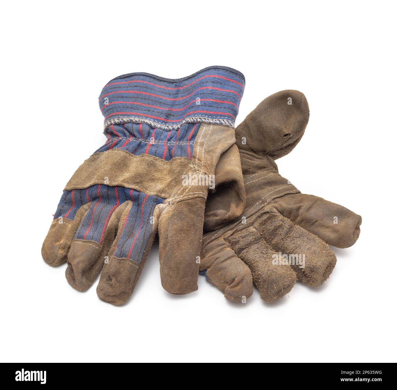Used and dirty work gloves on white Stock Photo - Alamy