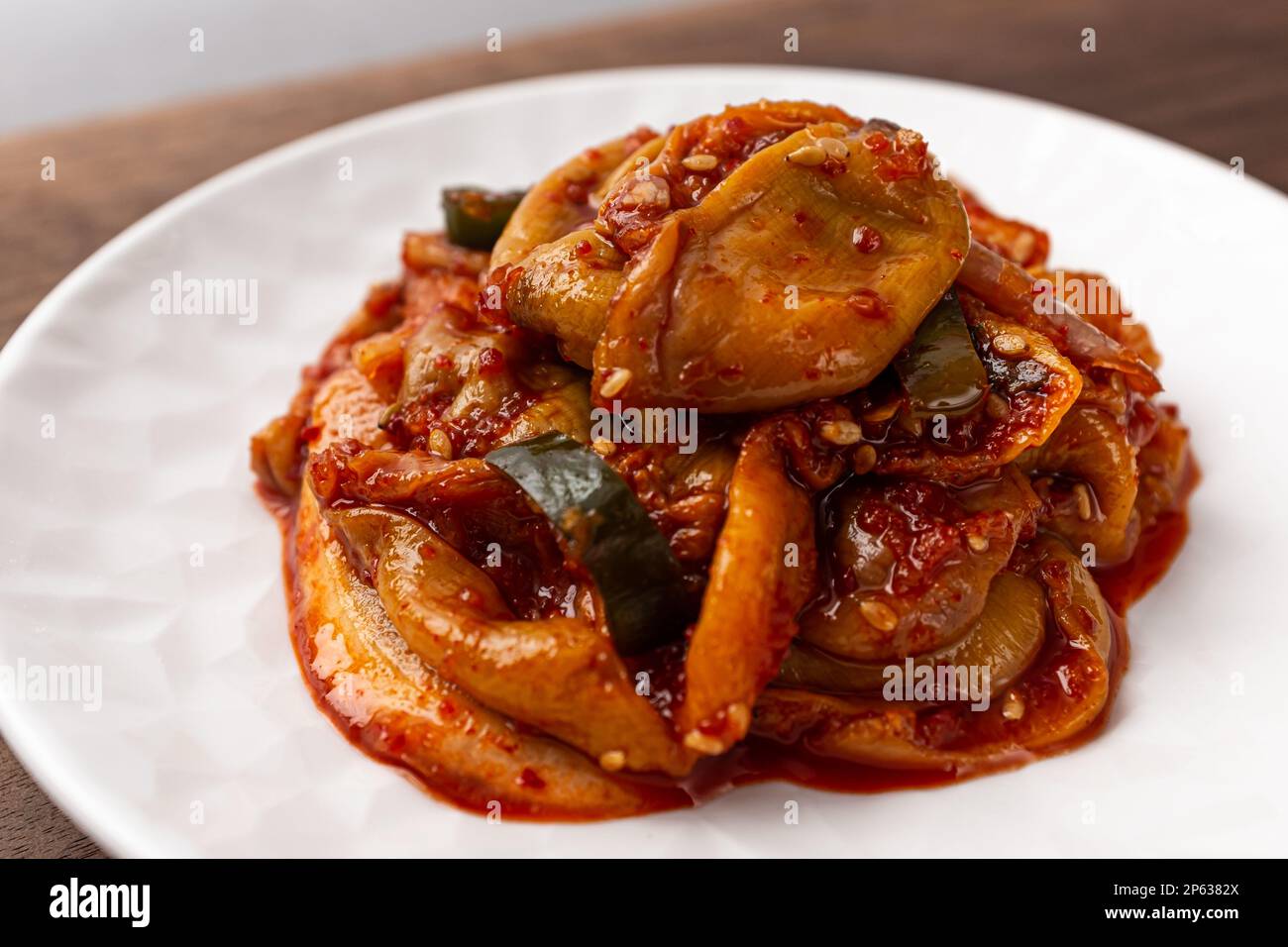 Spicy Seasoned Dish. Food with a strong smell of the sea and slippery ...