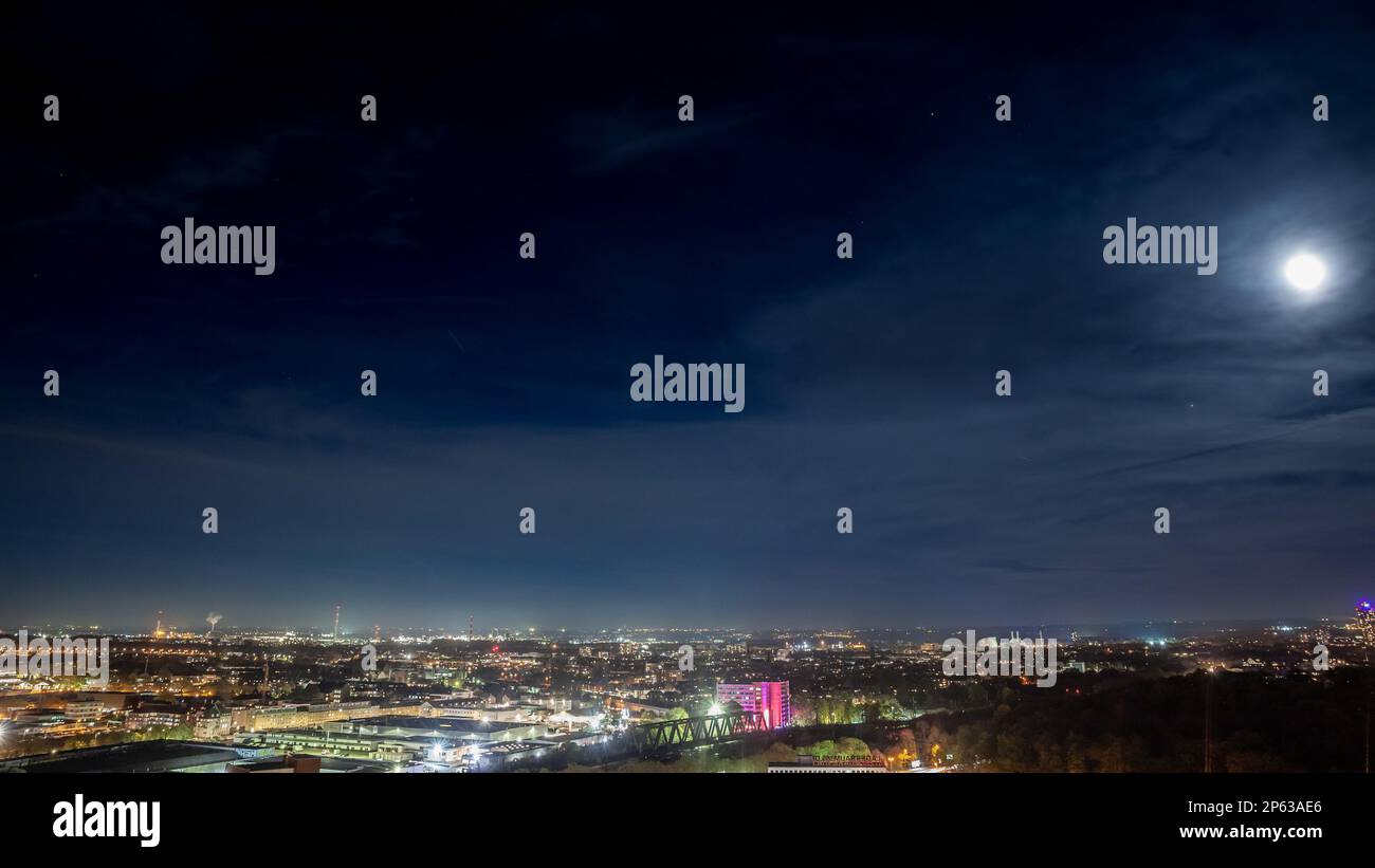 Picture of an aerial view of Cologne by night .Cologne is the largest ...