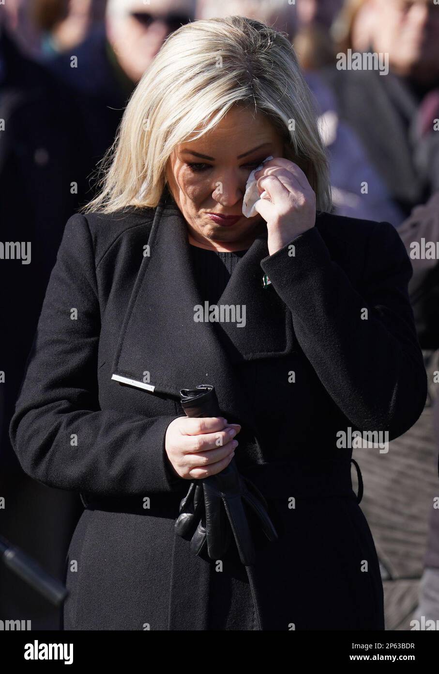 Sinn Fein vice president Michelle O'Neill attends the funeral of former ...