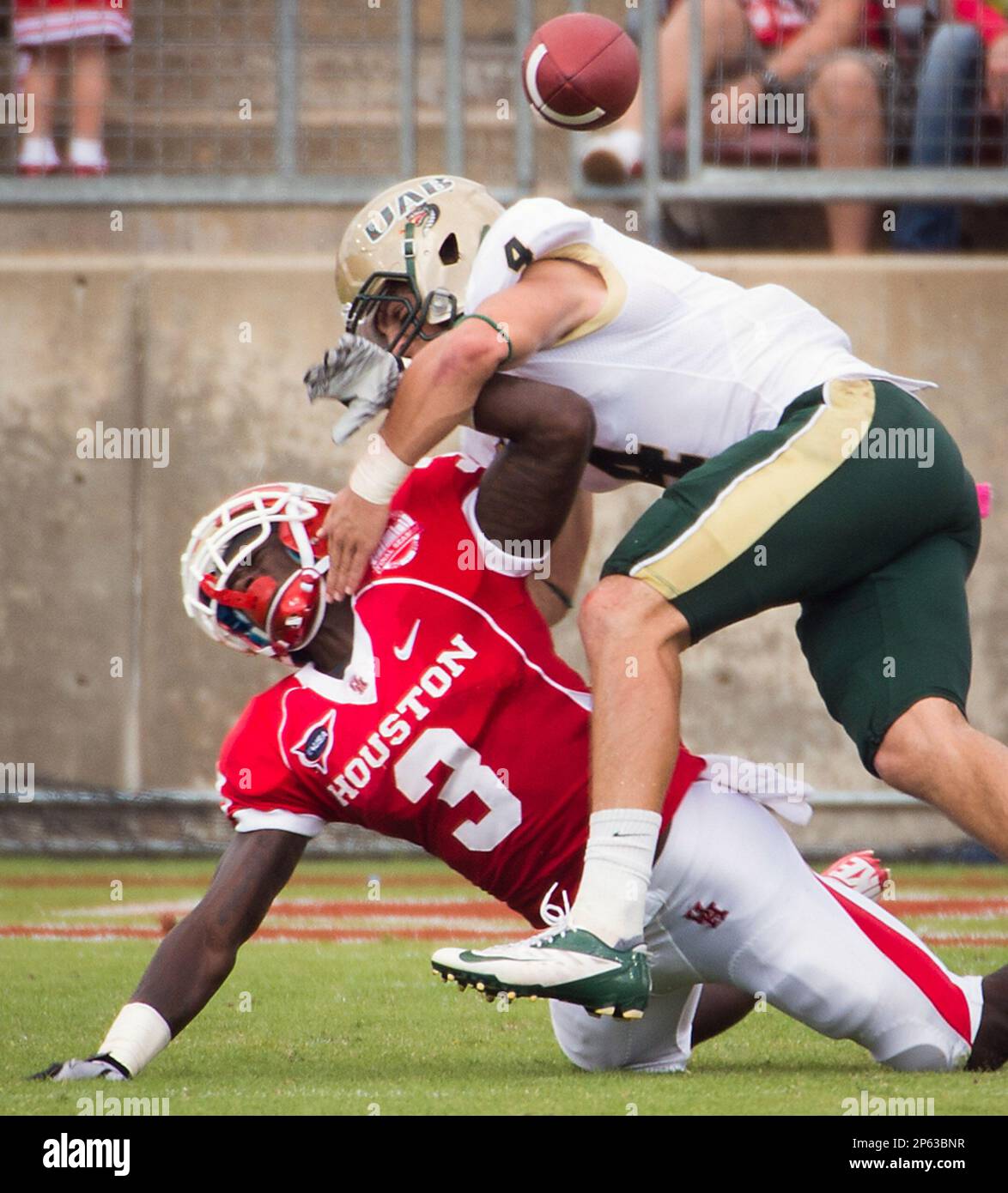 UAB safety Jake Ganus (4) knock a pass away from Houston wide receiver ...