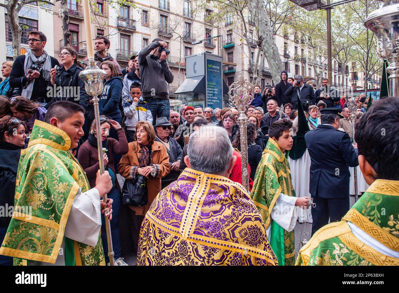 priest and altar servers in procession, sisterhood of JesÃƒÂºs del Gran ...